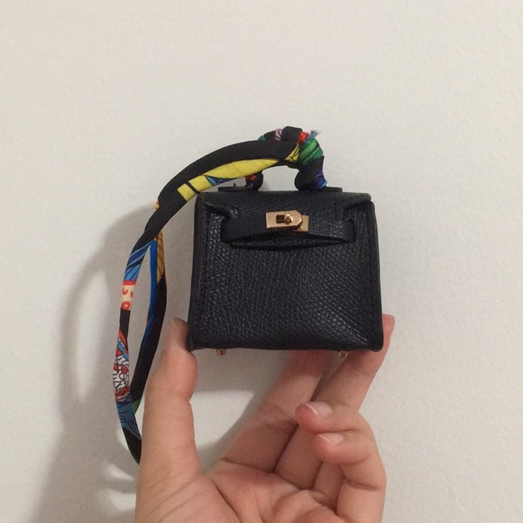 Bags | Mini Black Kelly Bag Charm Keychain With Light Gold Hardware And ...